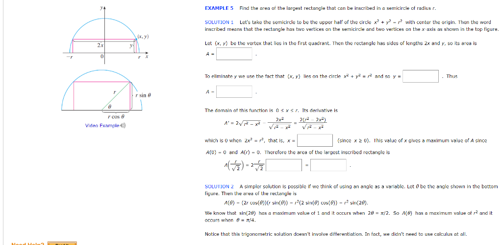 Solved EXAMPLE 5 Find the area of the largest rectangle that | Chegg.com Solved EXAMPLE 5 Find the area of the largest rectangle that | Chegg.com