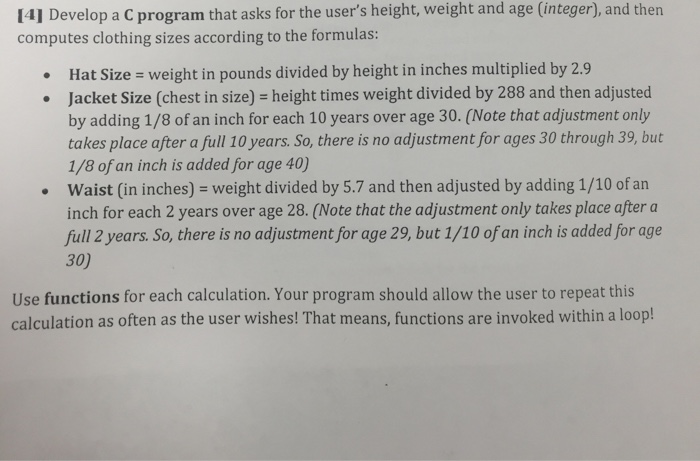 Solved Develop a C program that asks for the user's height, | Chegg.com