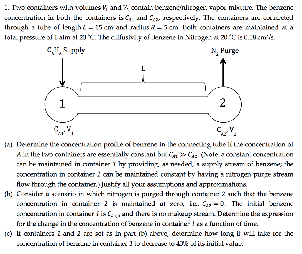 Solved 1. Two containers with volumes V1 and V2 contain | Chegg.com