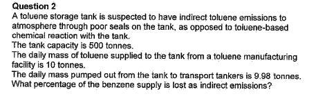 Solved toluene storage tank to suspected to have indirect | Chegg.com