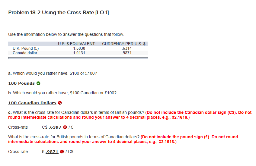 Solved Problem 18-2 Using the Cross-Rate [LO 1 Use the | Chegg.com