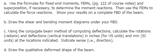 Solved a. se the formulas for fixed end moments, FEMs, (pg. | Chegg.com