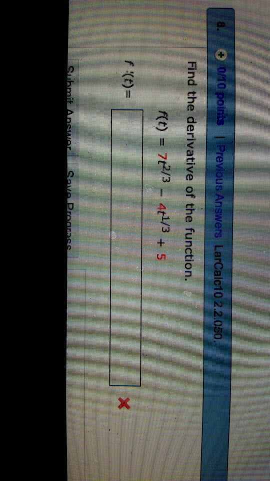 Solved Find the derivative function. F(t) = 7t^2/3 -4t1/3 | Chegg.com