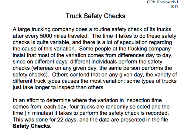 COV Homework-1 1017 Truck Safety Checks A large | Chegg.com