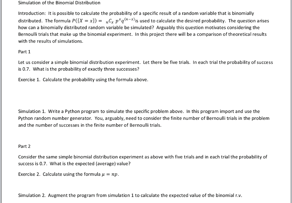 Solved Simulation of the Binomial Distribution Introduction: | Chegg.com