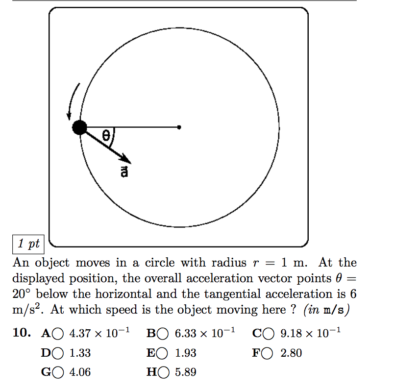 Solved 1 pt An object moves in a circle with radius r 1 m. | Chegg.com