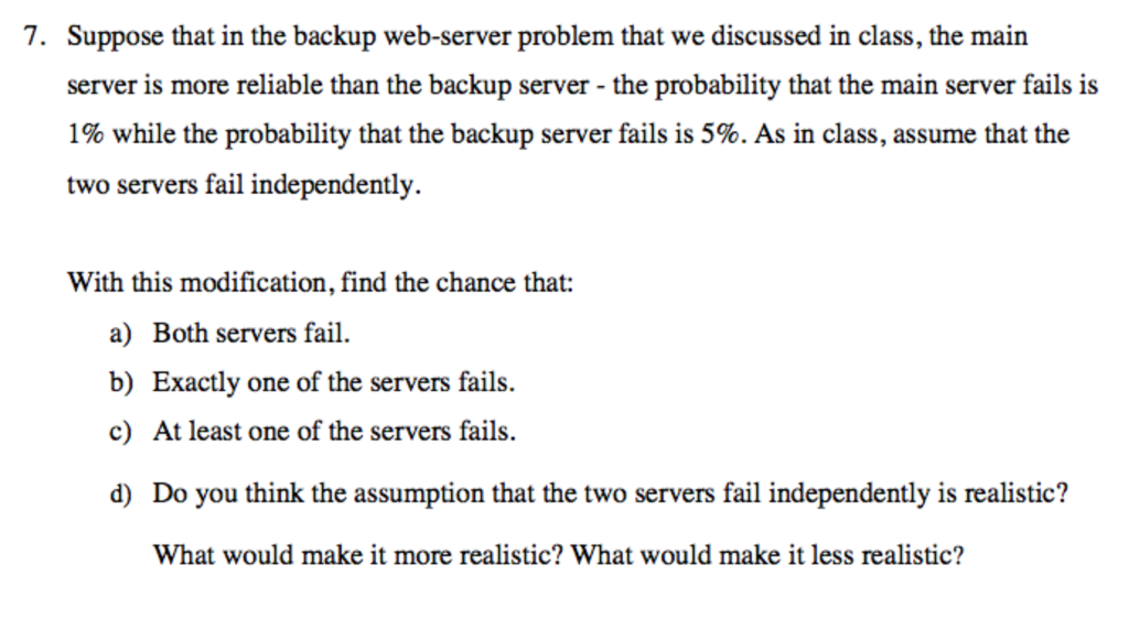 Solved 7. Suppose that in the backup web-server problem that | Chegg.com