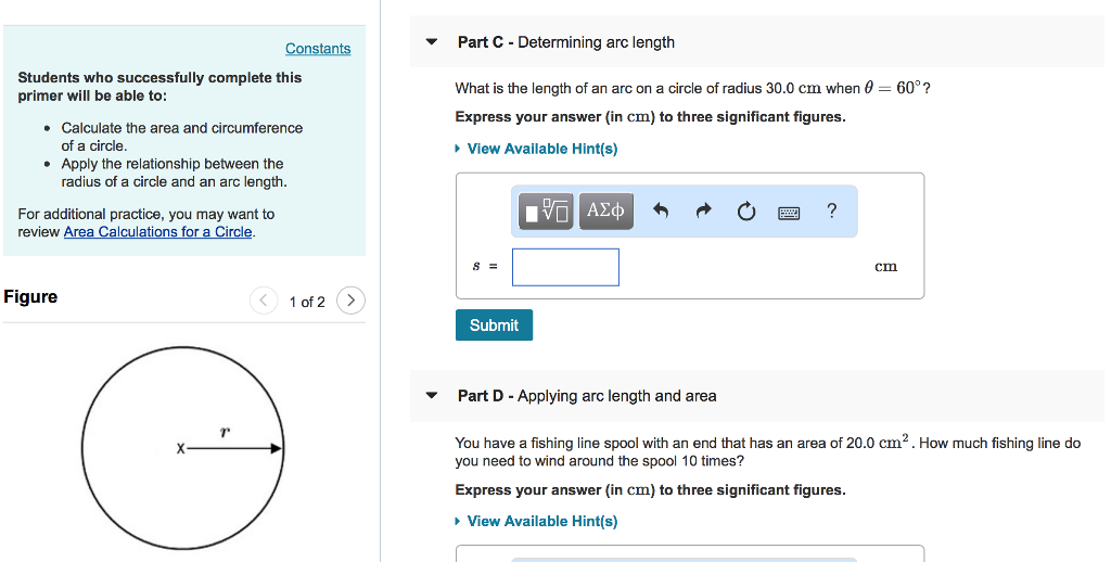 Solved Constants Part C Determining arc length Students who | Chegg.com