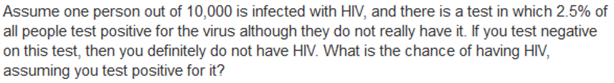 Solved Assume one person out of 10,000 is infected with HIV, | Chegg.com