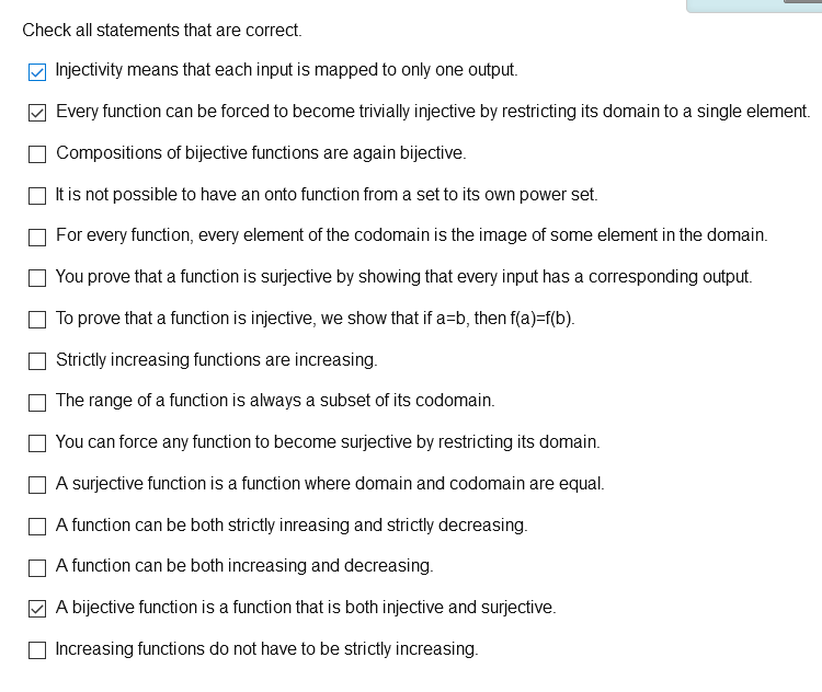 Solved Check all statements that are correct. Injectivity | Chegg.com