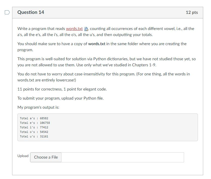 Solved Question 14 12 pts Write a program that reads | Chegg.com