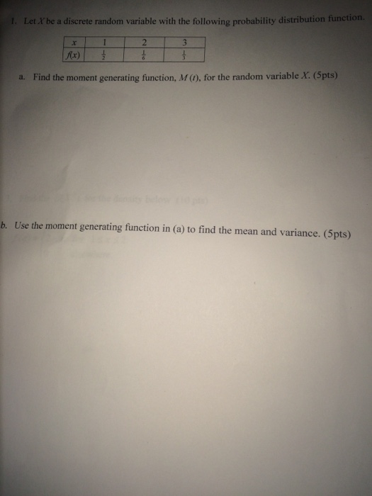 Solved Find the moment generating Function, M(t). for the | Chegg.com