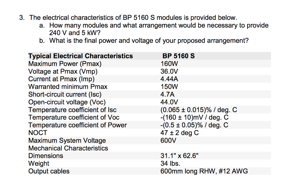 Solved 3. The electrical characteristics of BP 5160 S | Chegg.com