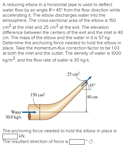 Solved A reducing elbow in a horizontal pipe is used to | Chegg.com
