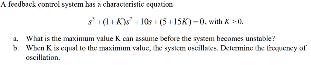 Solved A feedback control system has a characteristic | Chegg.com
