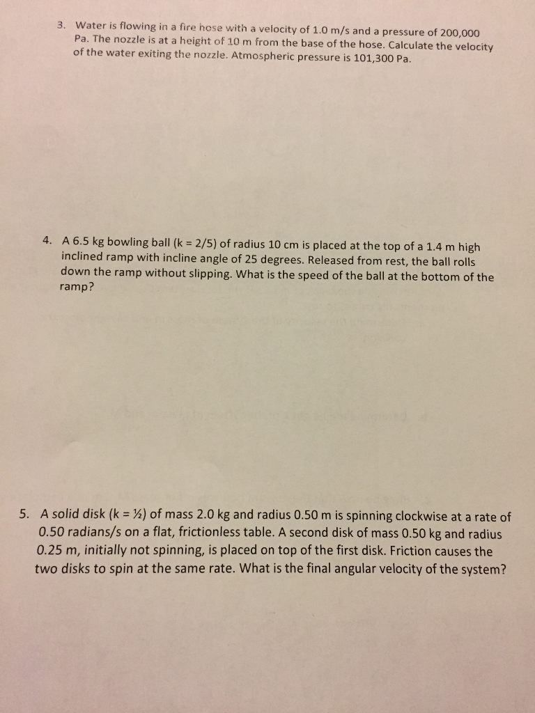 Solved 3. Water is flowing in a fire hose with a velocity of | Chegg.com