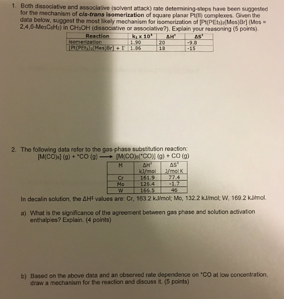 Solved Both dissociative and associative (solvent attack) | Chegg.com