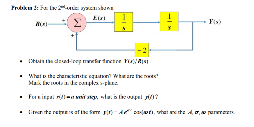 Solved For the 2^nd-order system shown Obtain the | Chegg.com