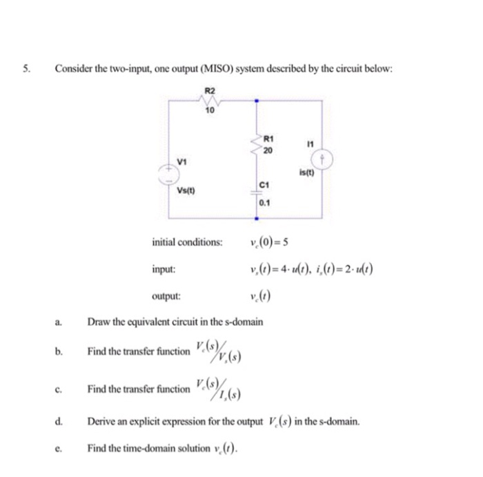 Solved Consider the two-input, one output (MISO) system | Chegg.com