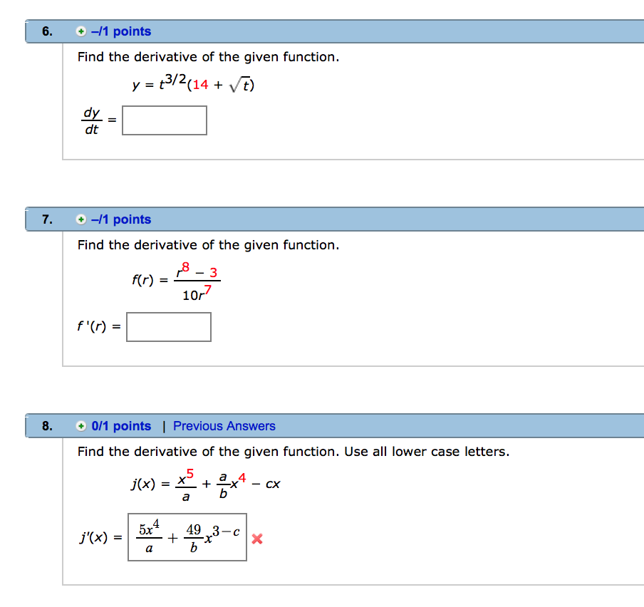 Solved Find the derivative of the given function. y = t^3/2( | Chegg.com