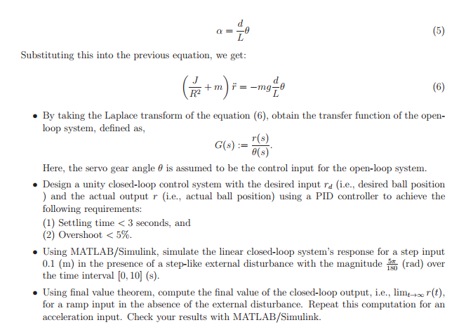 Design of a PID Controller for the Ball and Beam | Chegg.com