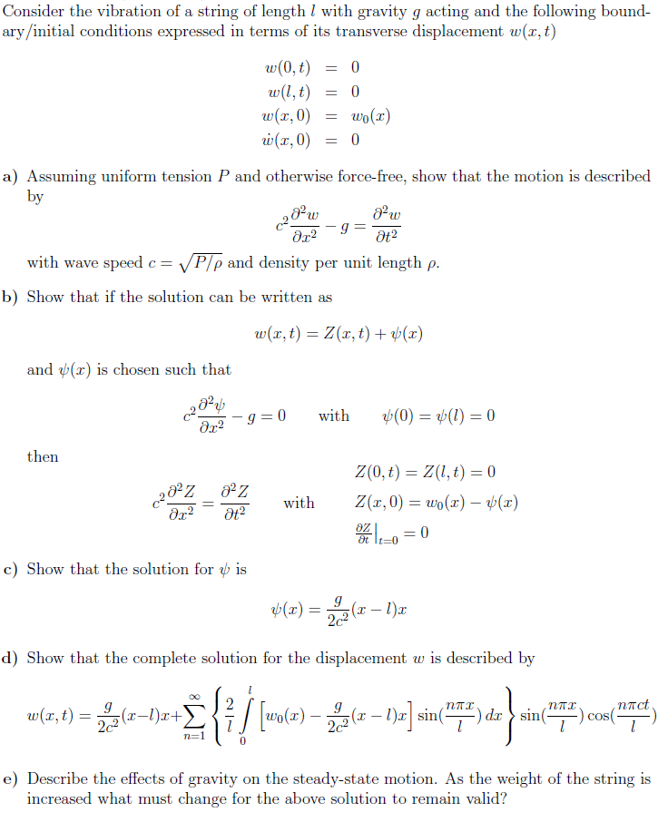 Consider the vibration of a string of length l with | Chegg.com