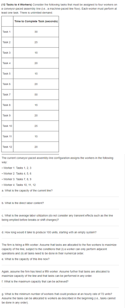 Solved Consider the following tasks that must be assigned to | Chegg.com