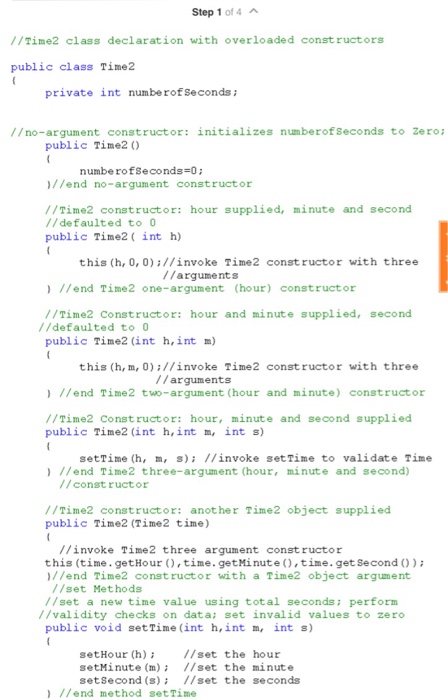 Step 1 of 4 A Time class declaration with overloaded | Chegg.com