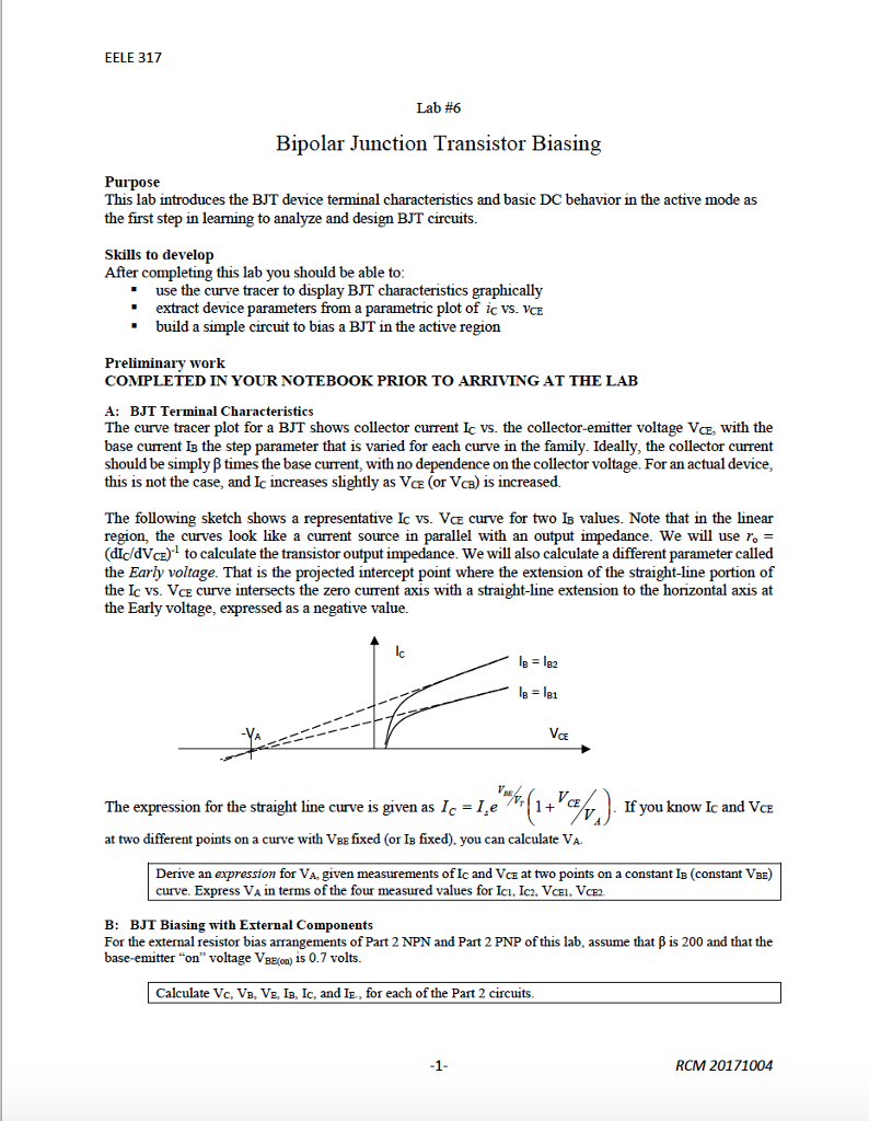 Solved EELE 317 Lab #6 Bipolar Junction Transistor Biasing | Chegg.com