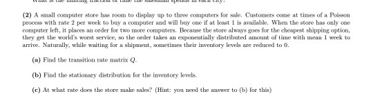 Solved (2) A small computer store has room to display up to | Chegg.com