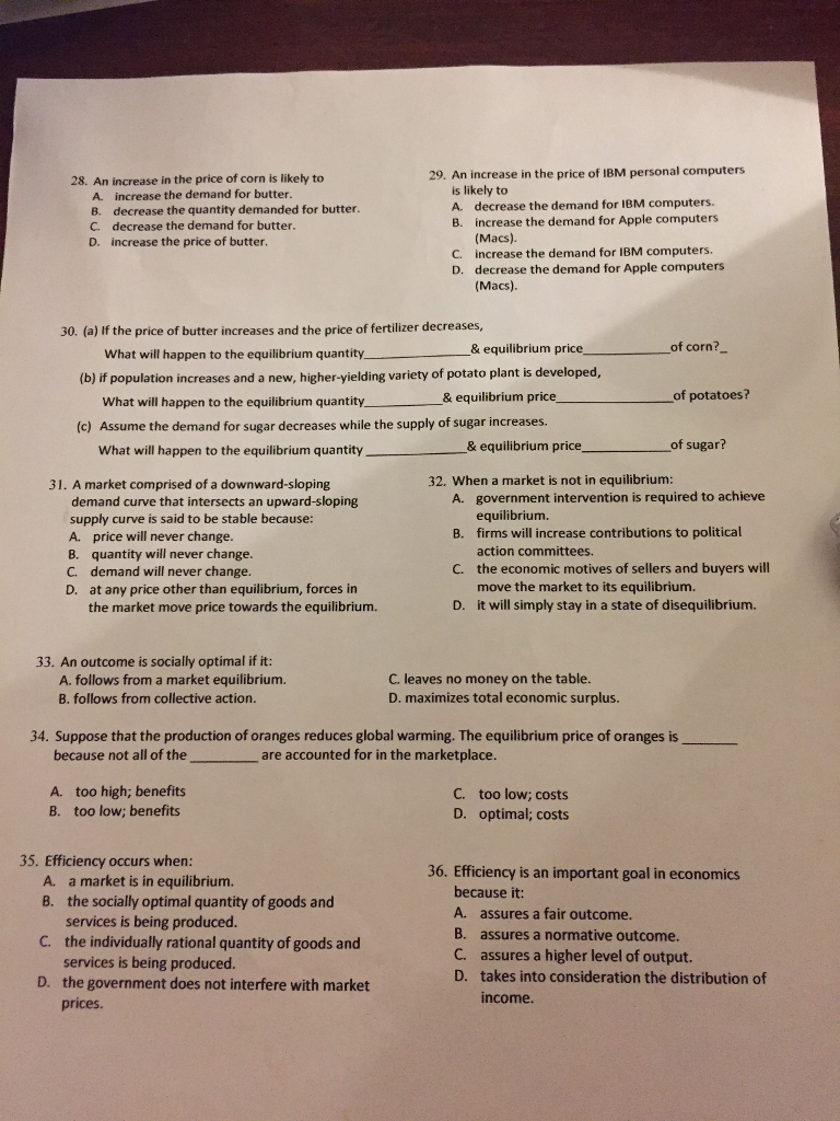 Solved An Increase In The Price Of Corn Is Likely To A Chegg