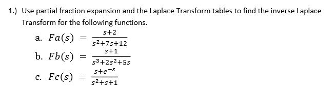 Solved 1.) Use partial fraction expansion and the Laplace | Chegg.com