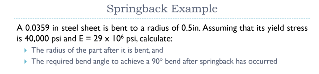 Solved Springback Example A 0.0359 in steel sheet is bent to | Chegg.com