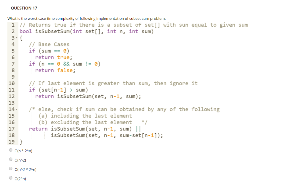 Solved QUESTION 17 What is the worst case time complexity of | Chegg.com