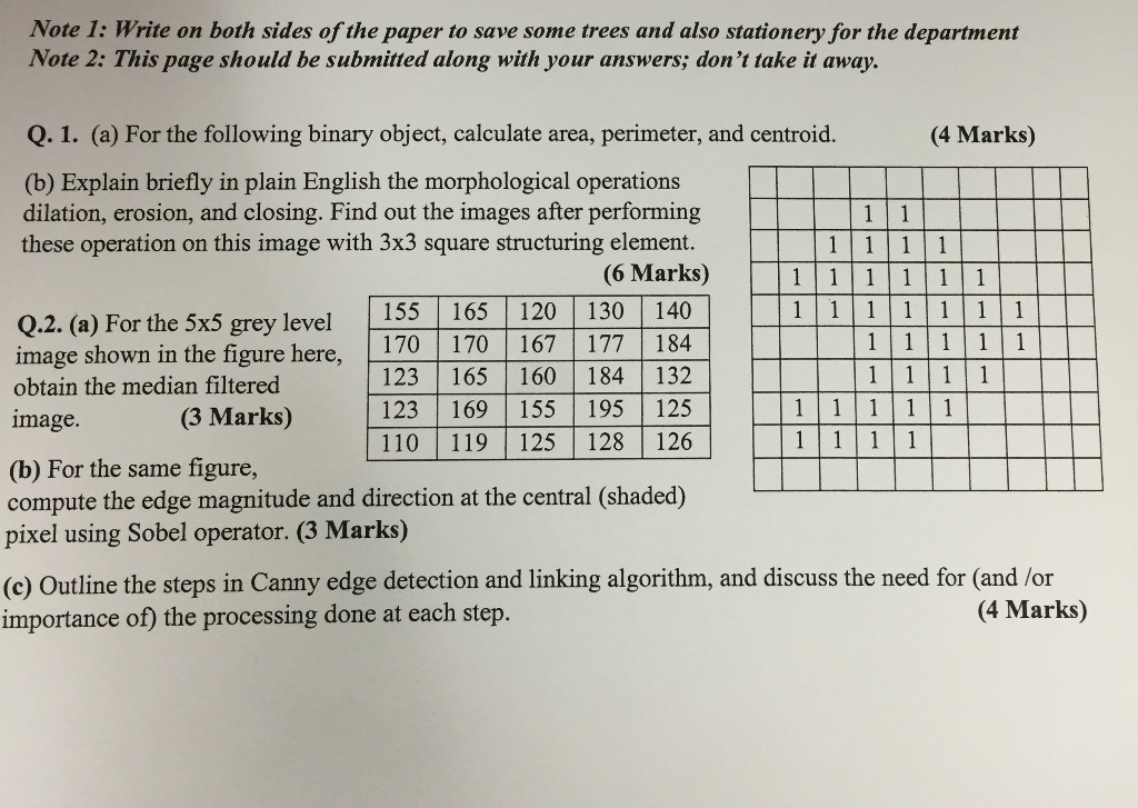 For The Following Binary Object Calculate Area