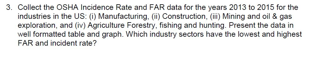 3. Collect the OSHA Incidence Rate and FAR data for | Chegg.com