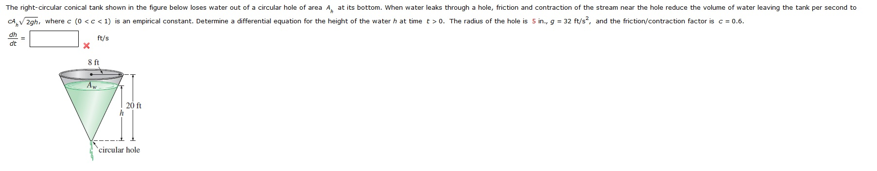 Solved Determine a differential equation for the height of | Chegg.com