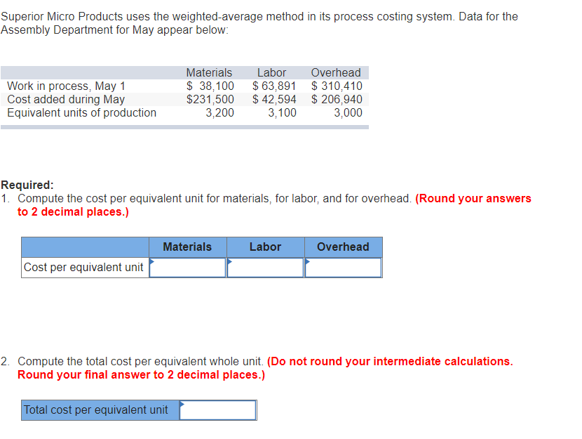 Solved Superior Micro Products uses the weighted-average | Chegg.com