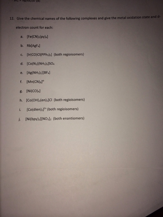 Solved Give the chemical names of the following complexes | Chegg.com