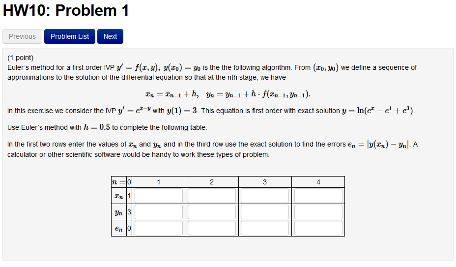 Solved Eulers Method For A First Order Ivp Yfx Y 