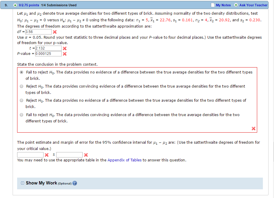 Solved Let mu_1 and mu_2 denote true average densities for | Chegg.com