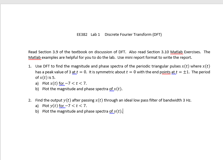 Solved EE382 Lab 1 Discrete Fourier Transform (DFT) Read | Chegg.com