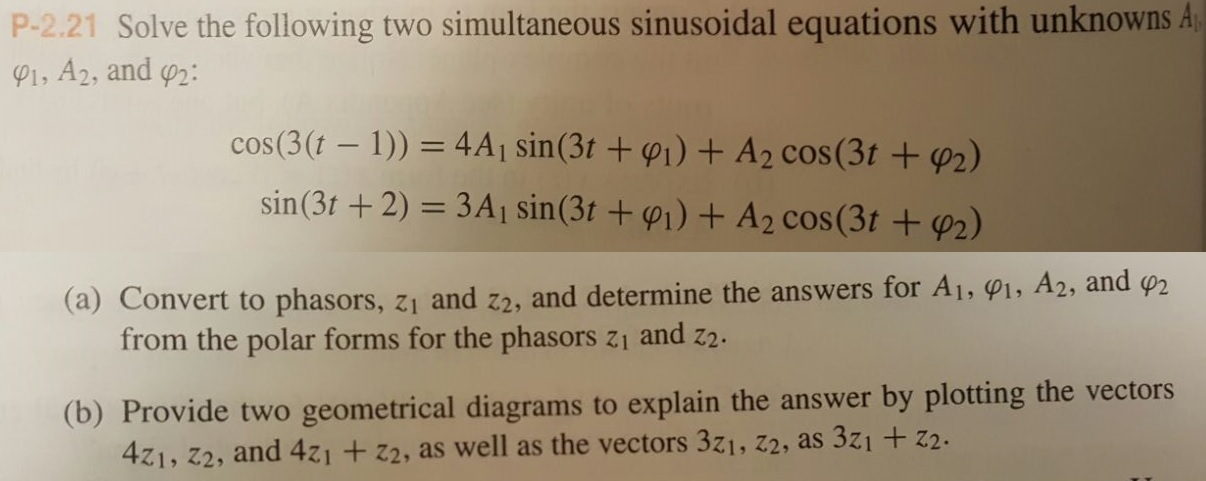 Solved Solve the following two simultaneous sinusoidal | Chegg.com