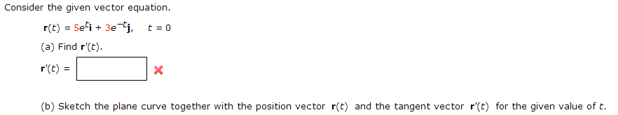Consider the given vector equation. r(t) = 5eti + | Chegg.com
