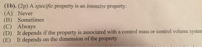 Solved (ib). (2p) A specific property is an intensive | Chegg.com