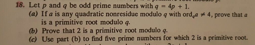 Solved 18. Let p and q be odd prime numbers with q-4p + 1. | Chegg.com
