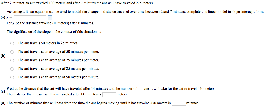 Solved After 2 minutes an ant traveled 100 meters and after | Chegg.com