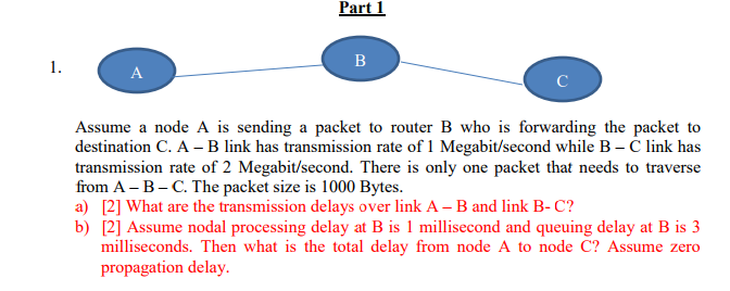 Solved Part 1 Assume A Node A Is Sending A Packet To Router