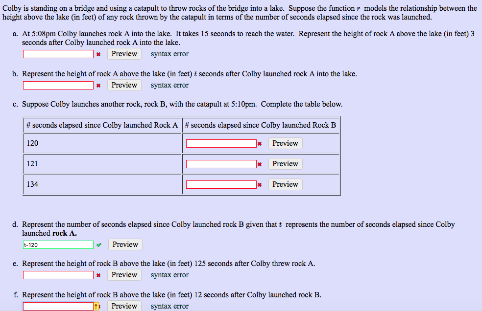 Solved Colby is standing on a bridge and using a catapult to | Chegg.com
