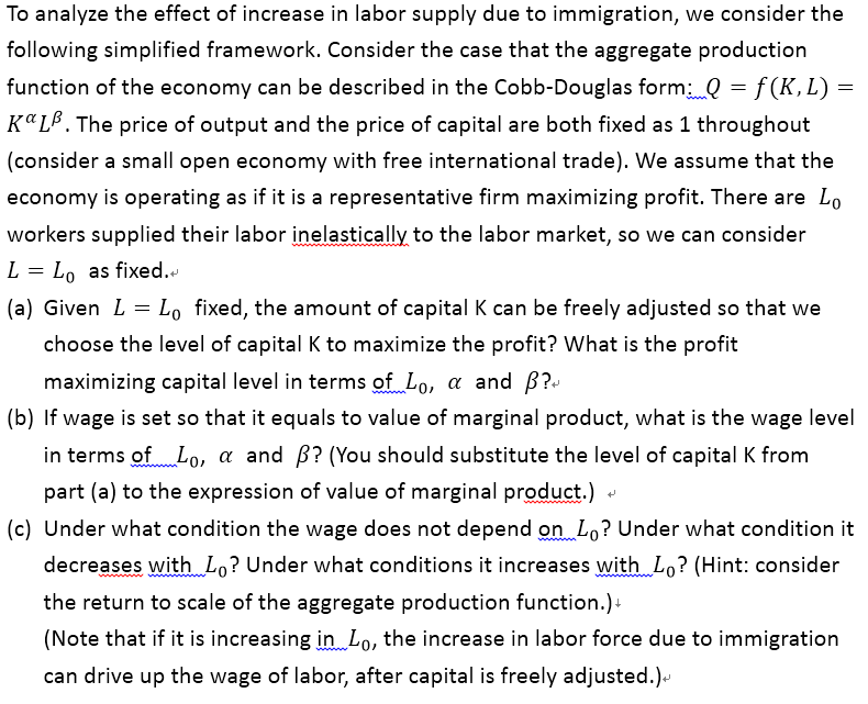 Solved To analyze the effect of increase in labor supply due | Chegg.com